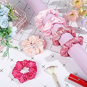 6 Pieces Satin Silk Scrunchies for Hair Pink Silk Scrunchies for Women Girls Elastic Silk Ponytail Holders Cute Big Hair Ties Hair Accessories No Hurt Your Hair, Pink Series