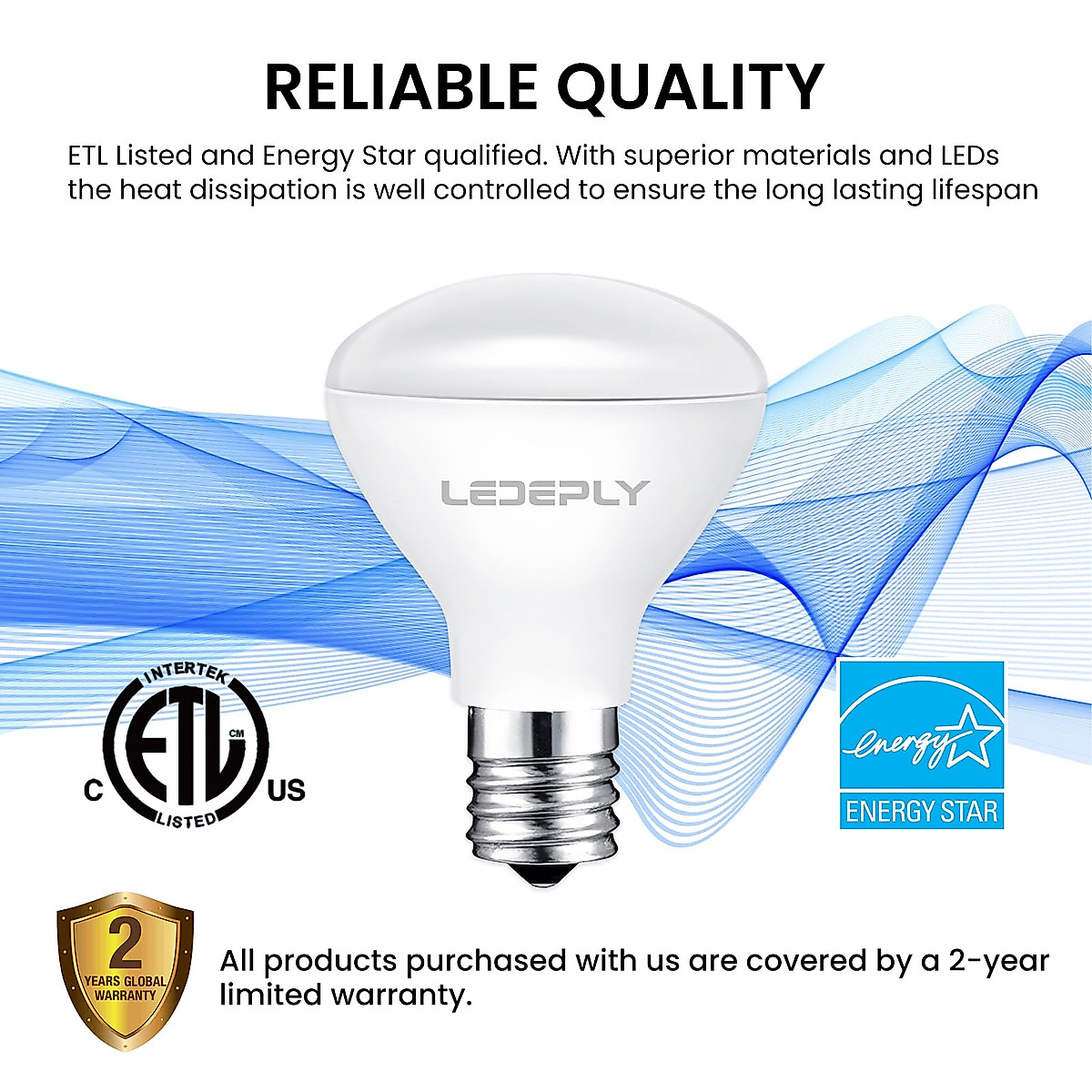 LEDEPLY R14 LED Bulb, 4W=40W, Dimmable, E17 Base, Mini LED Reflector Floodlight Bulb, 400 Lumens, 2700K Warm White, 4 Pack