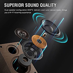 1 BY ONE Bluetooth Bookshelf Speakers, Powered Speakers with 2-Way Active Crossover, 60 Watts RMS, 100 Watts Peak Power, Active Bookshelf Speakers with Bluetooth/RCA x 2/Coaxial/Optical