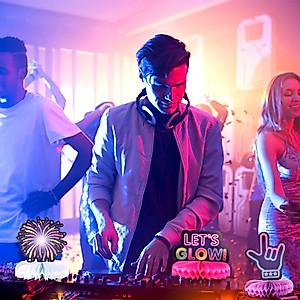 9-Piece Glow Neon Party Decoration Honeycomb Centerpieces for Tables Let's Glow Honeycomb Decorations Tabletop Centerpiece Sign for Glow in Dark Party Baby Shower