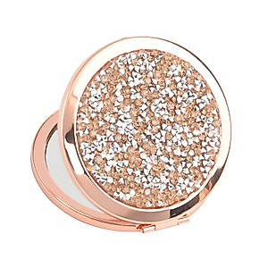 oaiqiy Compact Mirror, Handheld 2.75 inches Travel Makeup Mirror, 1X/2X Magnifying Round Pocket Makeup Mirror(Rose Gold)