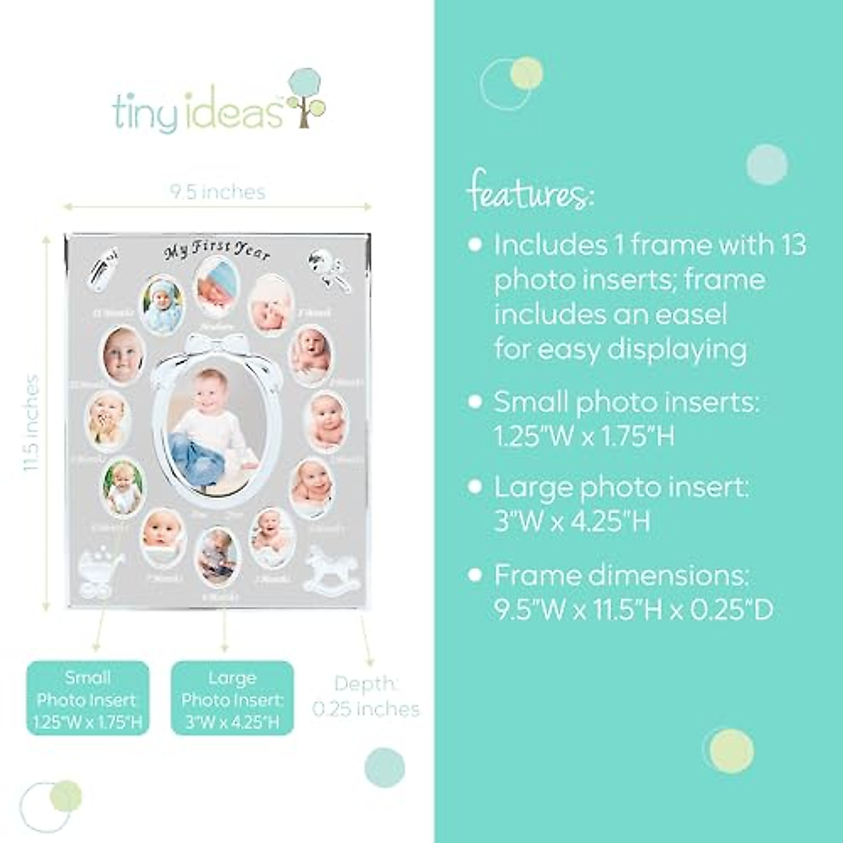 tiny ideas Baby's My First Year 12-Month Picture Frame, Silver