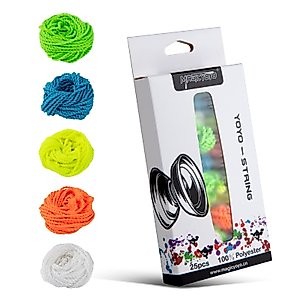 MAGICYOYO 100% Polyester Professional Yoyo Strings for Responsive and Non Responsive Yoyos - Pack of 25,Blue, Green, White,Yellow, Orange