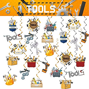 24 Pcs Tools Hanging Decorations Tools Hanging Swirls Ceiling Swirls Tools Birthday Party Supplies for Tools Party Decorations Toolbox Decorations