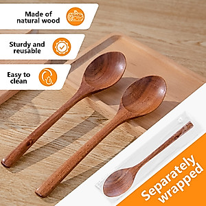 HAKSEN 8 Inch Wooden Spoon Set, 6PCS Oval Wooden Mixing Spoons Long Handle Spoons Nonstick Japanese Style Kitchen Utensils for Home Kitchen Cooking Stirring Sauce Coffee Soup Iced Tea Coconut Bowl Pot