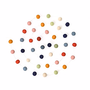 Glaciart One Felt Ball Garland - Pom Pom Garland - 12 Feet, 40 Balls, 7 Gender Neutral Colors, Pom Pom Decorations, Nursery Decor, Bunting, Birthday Party Decorations, Easter, Photo Prop