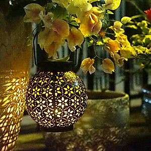 2 Pack Solar Lanterns Outdoor Waterproof Hanging Metal LED Decorative for Patio Garden Courtyard Lawn and Tabletop，Black