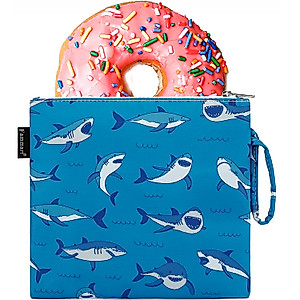 Reusable Sandwich Bag/Snack Bag for Kids & Adults, Dual Layer Lunch Bag with Handle, Washable, Food Safe, BPA Free (1-Pack, Shark)