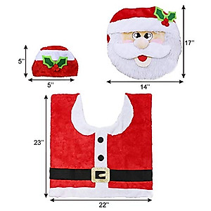 JOYIN 5 Pieces Christmas Theme Bathroom Decoration Set w/Toilet Seat Cover, Rugs, Tank Cover, Toilet Paper Box Cover and Santa Towel for Xmas Indoor Décor, Party Favors (Santa)