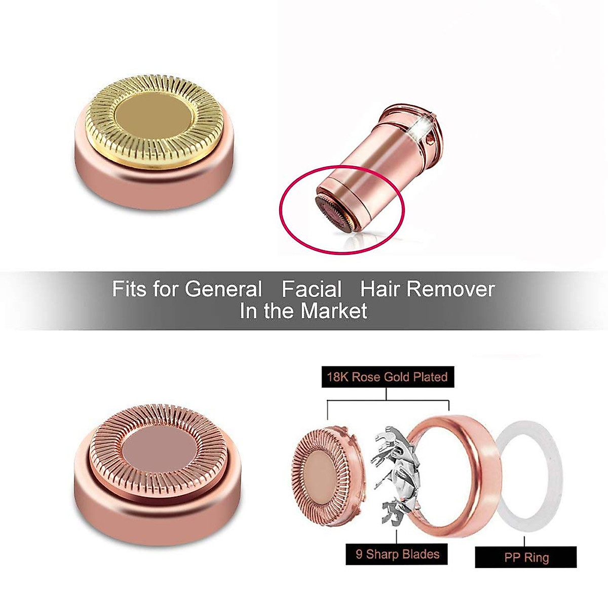 Facial Hair Remover Replacement Heads, La'Color 18K Gold Plated Replacement Heads. Count 4