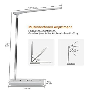 Fasiphe LED Foldable Desk Lamp with Wireless Charger and USB Port, Touch Control, Cold and Warm with 3 Levels Brightness Eye-Protective Reading Lights, Table Lamps for Home Office White