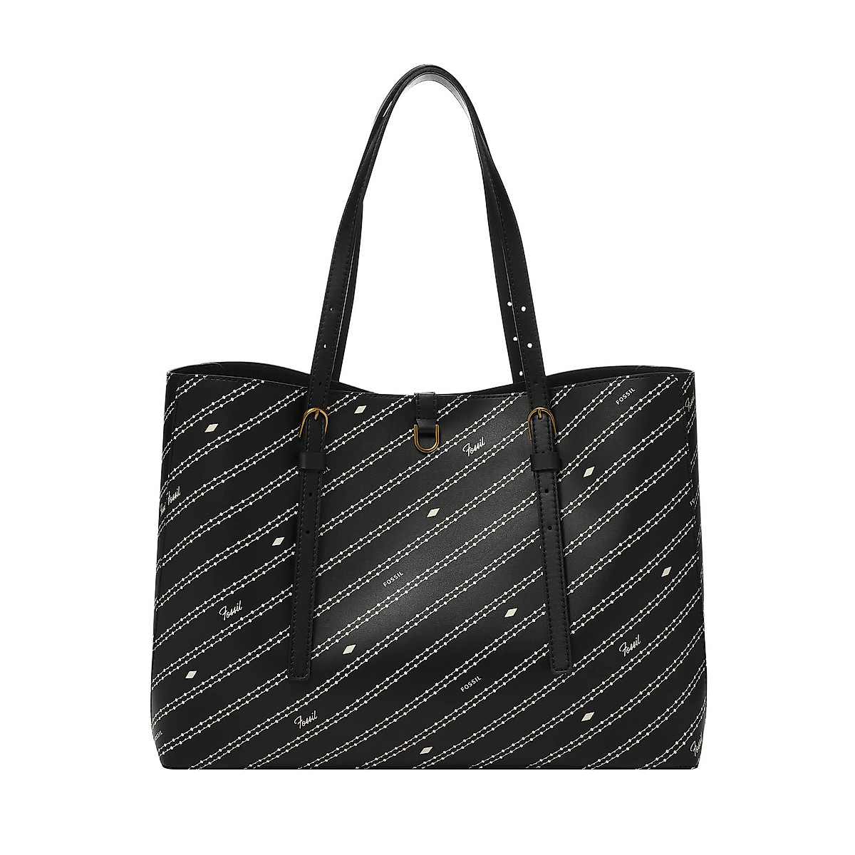 Fossil Women's Kier Vegan Cactus Tote Bag Purse Handbag, Black/Bone Signature Print (Model: ZB1701104)