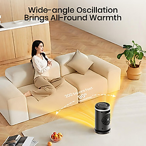 Space Heater, 1500W Portable Heaters for Indoor Use, Small Space Heater for Office, Mini Heater with Digital Display, 12H Timer, 3 Modes, 90°Oscillation, PTC Ceramic Electric Heater for Bedroom Home