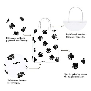 BagDream Gift Bags 25Pcs 8x4.25x10.5 Inches Shopping Bags, Paper Bags, Kraft Bags, Retail Bags, Holiday Party Bags, Paw Prints Paper Bags with Handles, Dog's Paw Print White Bags