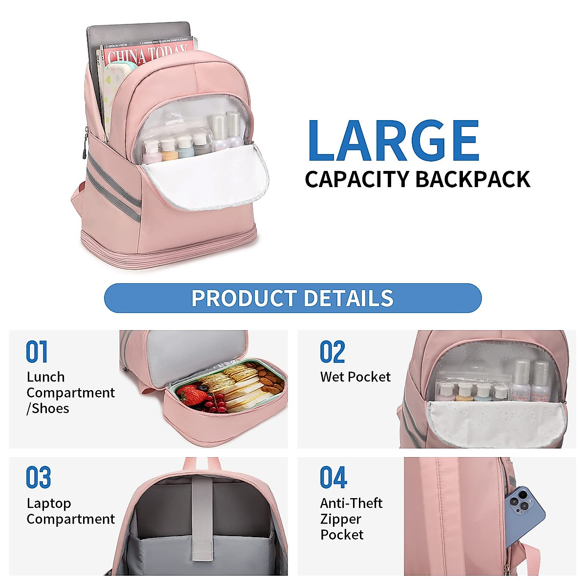 SHOULDCAT Gym Backpack for Women with Shoe Compartment & Wet Pocket & Lunch Compartment, Waterproof Gym Bag Laptop Purses(Geen)