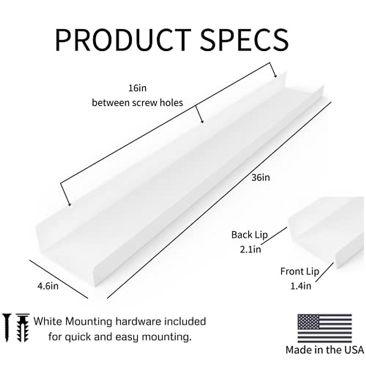 DIY CARTEL Made in USA Floating Metal Wall Shelf Picture Ledge - USA Manufactured Steel - Industrial Heavy Duty Modern Farmhouse Rustic Designed Shelf (36in White)