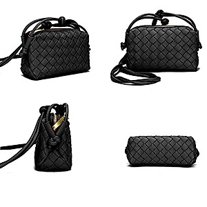 Woven Crossbody Bags For Women, Small Handmade Purse Clutch Shoulderbag Handbag, Zipper Closure (Black)