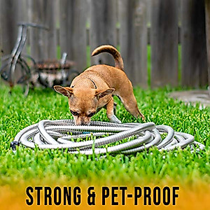 Tardigrade Steel Hose - Garden Hose 50 FT - Made of Metal - Heavy Duty Stainless Steel - Outdoor Water Hoses, Flexible, Lightweight, Brass, Dog Chew Crush Proof, No Kink, Durable Lawn Tool