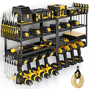 POKIPO Power Tool Organizer Wall Mount, Extended Large Heavy Duty Drill Holder, 4 Layer Garage and Storage, Suitable Utility Racks for Room, Workshop