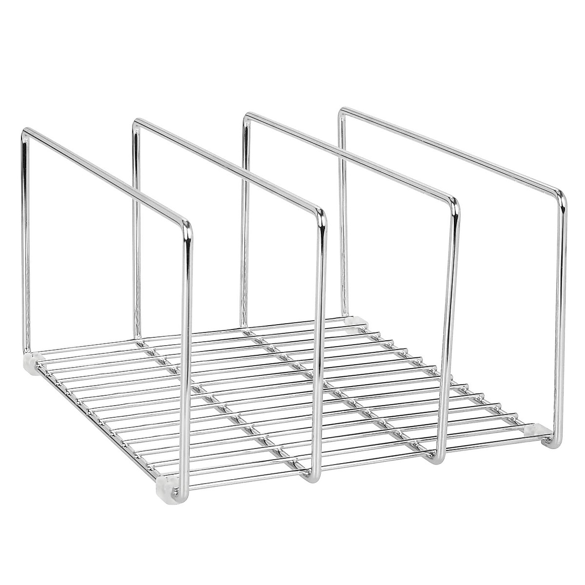 mDesign Metal Wire Organizer Rack for Kitchen Cabinet, Pantry, Shelves - Organizer Holder, 3 Slots for Skillets, Frying Pans, Lids, Cutting Boards, Vertical or Horizontal Placement - Chrome