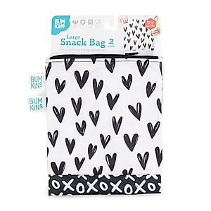 Bumkins Sandwich Bag / Snack Bag, Reusable Fabric, Washable, Food Safe, BPA Free, 7x7 - Hearts & XOXO (Pack of 2)