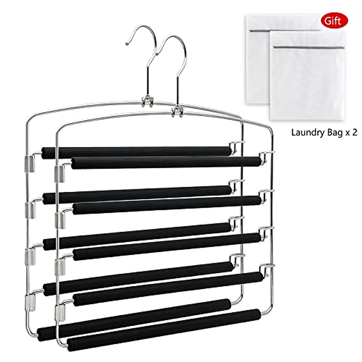 Ismosm 2 Pack Pants Hangers Closet Storage Organizer Non-Slip Space-Saving Hangers for Pants, Slacks, Jeans, Scarves, Shawls, Neckties