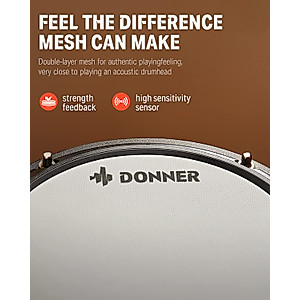 Donner DED-80 Electronic Drum Set with 4 Quiet Mesh Pads, 180+ Sounds, 2 Pedals, Throne, Headphones, Sticks, and Melodics Lessons
