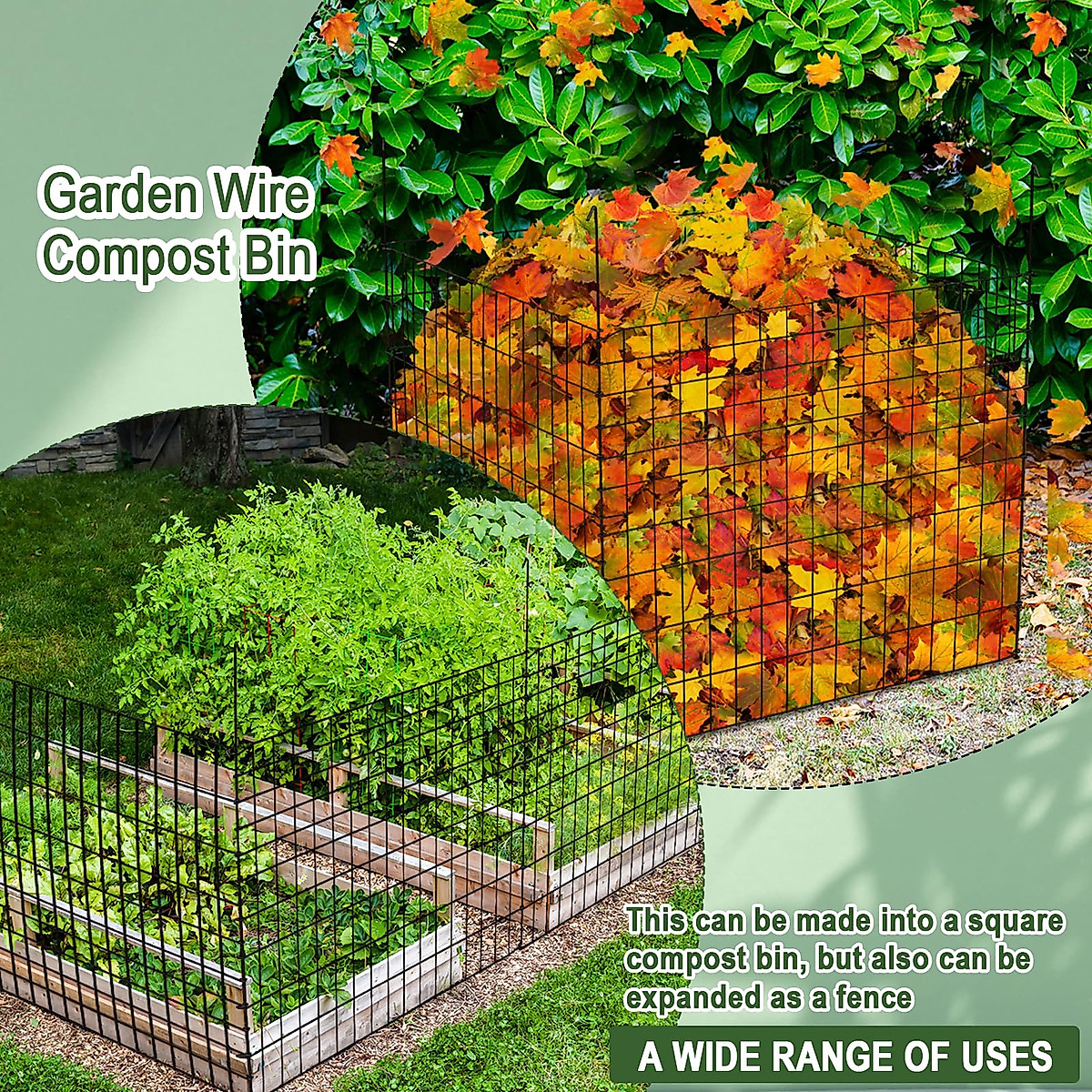 Hicarer Large Garden Wire Compost Bin 34''Lx34''Wx28''H Metal Wire Compost Bin Compost Bins Outdoor Detachable into a Fence for Organic Waste Composting Garden Leaves Fast Creation of Fertile Soil