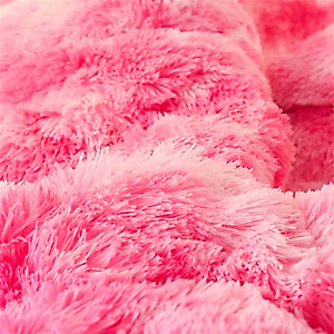 chovy Faux Fur Tie-Dyed Pink White Red Colorful Comforter Cover Duvet Cover Queen - 3PC Bed Set Ultra Soft Plush Flannel Velvet Fluffy Fuzzy Bedding（Duvet Cover x 1 Pillowcases x 2