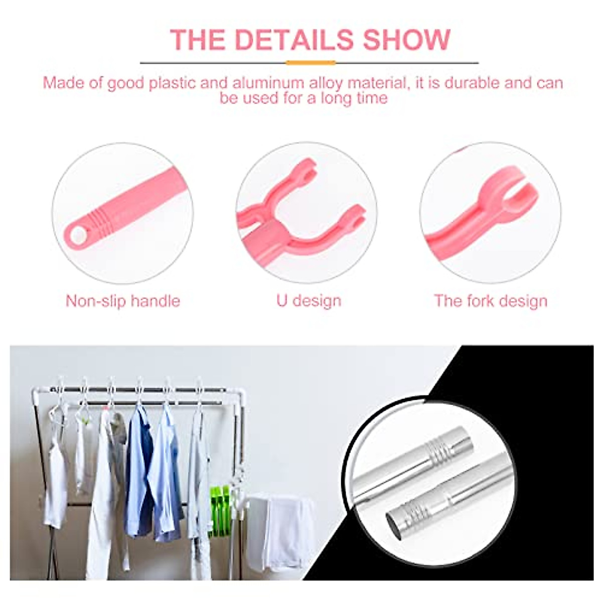 Zerodeko Closet Reacher Pole with Hook Clothing Hanger Shepherds Hook Long Reach Stick Garment Poles for Closet Shelf Ceiling