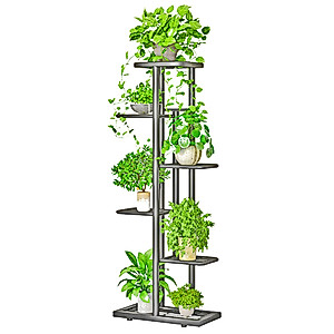 JEPRECO Metal Plant Stand 6 Tier 7 Potted, Multiple Flower Pot Holder Shelves Organizer Rack for Garden Balcony Patio Living Room Indoor Outdoor (Dark Grey)