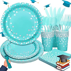 Gudvilla Teal Party Decorations, 168Pcs Teal Plates Plates and Napkins Party Supplies, Birthday Plates Serves 24, Birthday Decorations for Women, Turquoise Sweet 16, Easter Graduation Mothers Day