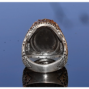 KAMBO Sterling Silver Men's Ring, Natural Black Onyx Gemstone, King Solomon Seal Ring, Unique Handmade Jewelry (Jade)