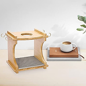 ELLDOO Bamboo Coffee Dripper Stand, Pour Over Coffee Stand, Coffee Extraction Drip Station,Coffee Shared Pot Filter Cup Holder with Grey Silicone Dripper Mat