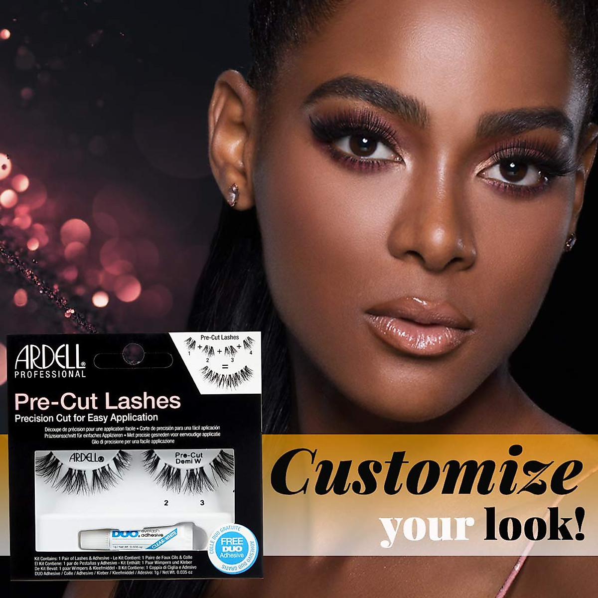 Ardell Pre-Cut False Lashes Demi Wispies with Free DUO adhesive, 4 packs