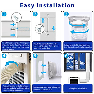 Estoder Portable AC Window Vent Kit with 5.9 Inch Exhaust Hose (78.7Inch Length), Adjustable Window Seal for Portable Air Conditioner, Universal 3x21.7” AC Seal Plate with Coupler for Sliding Windows