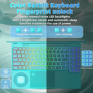 16inch Green Laptop 16G RAM 1TB SSD Ultra-Narrow bezels 2.5K FHD(2560x1600) IPS Screen/N5095 CPU,Win 11 Pro PC with Full Size Numeric Color Backlit KB/Fingerprint(16G+1TB)