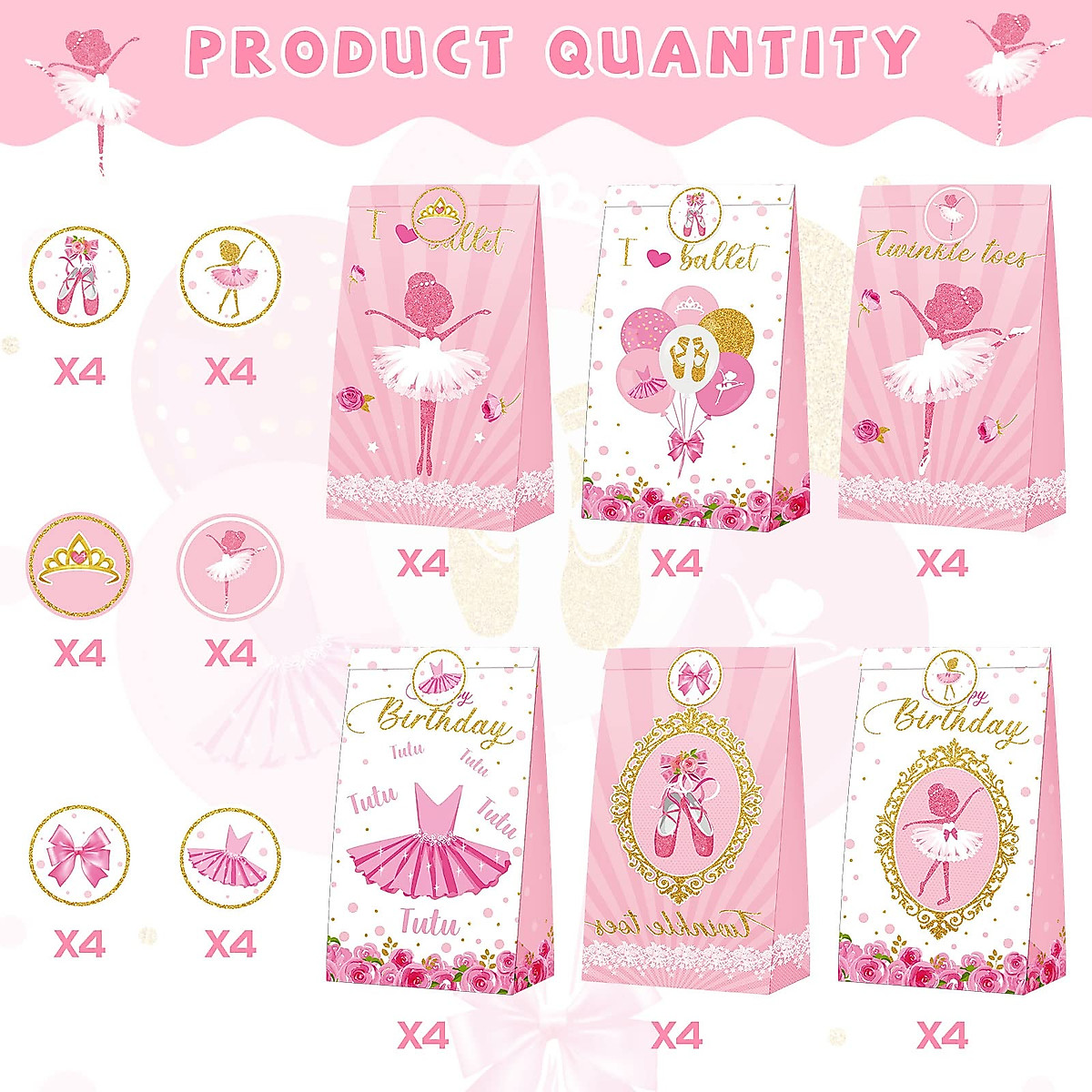 Jecery 24 Pcs Mini Ballerina Goodie Bags Ballerina Birthday Party Decorations Ballerina Party Favors Ballet Tutu Party Bags for Baby Shower Wedding Party