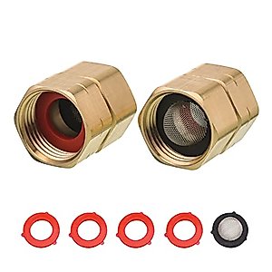 M MINGLE Garden Hose Adapter, Female to Female, 3/4 Inch Heavy Duty Brass Connect Fittings with Dual Swivel, Pressure Washer to Garden Hose Connector, 2-Pack with Extra 4 Washers and 1 Filter