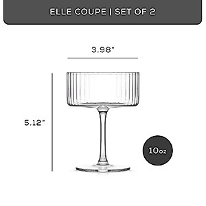 JoyJolt Fluted Coupe Glasses – ELLE 10oz Cocktail Coupe Glasses Set of 2 Ribbed Coupe Glass. Unique Champagne Coupe Glasses, Ribbed Martini Glass or Cocktail Glasses. Vintage Style Drinking Glasses