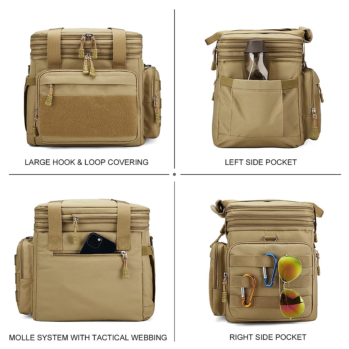 Gafetrey Large Tactical Lunch Box for Men, Insulated Lunch Bag Adult, Thermal Lunchbox Leakproof Waterproof Cooler Bag, Dual Compartment Lunch tote, Large Lunch Pail for Work Office Camping 24L