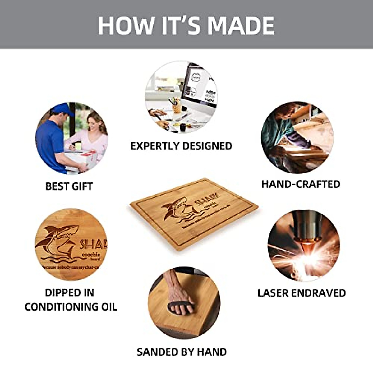 Shark Cootie Charcuterie Board,Personalized Charcuterie Board,Laser Engraved Bamboo Cutting Board,Funny Charcuterie Board for Meat and Cheese (E, 11‘’)