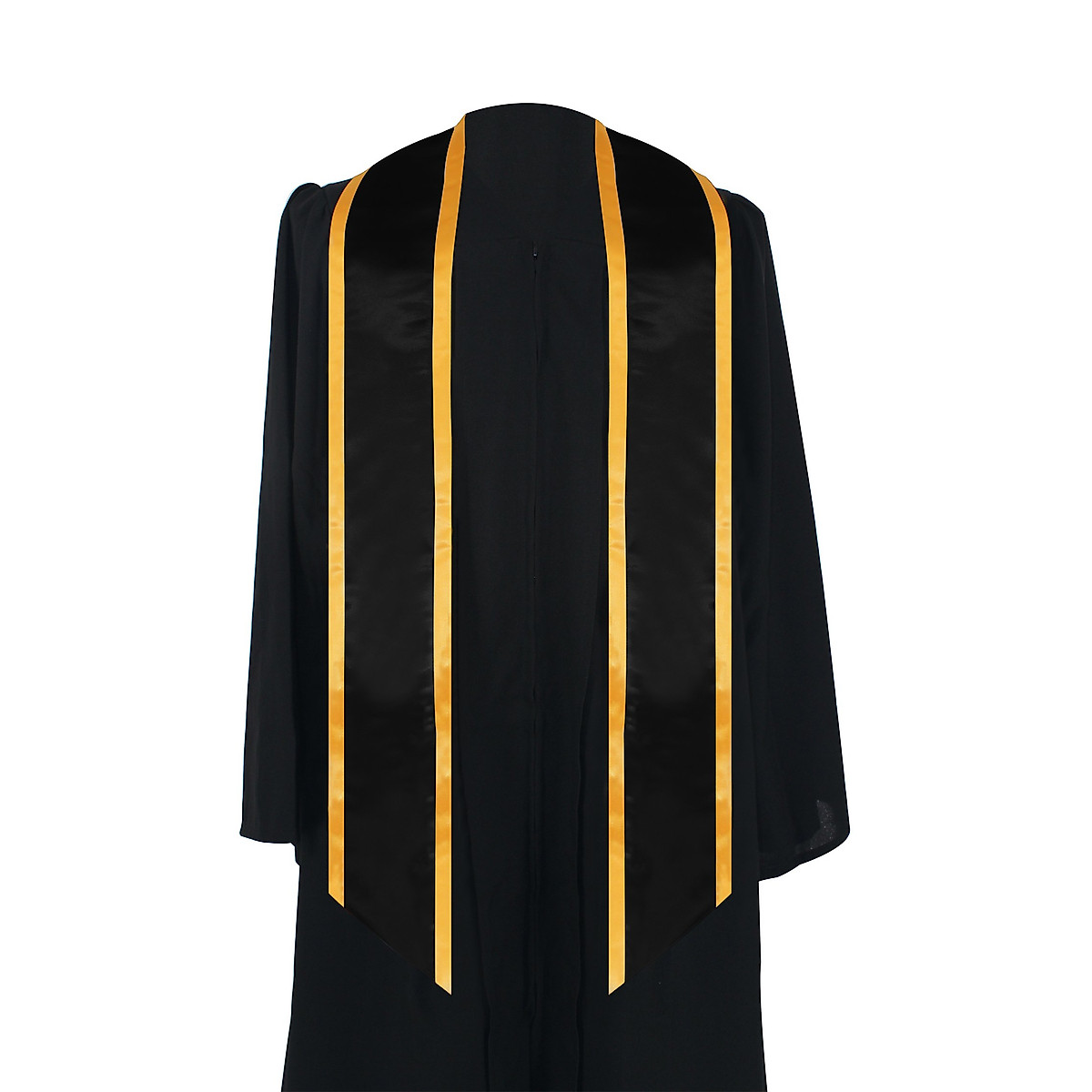 GraduationMall Plain Graduation Honor Stole Angled End Black With Gold Trim Unisex Adult 72" Long