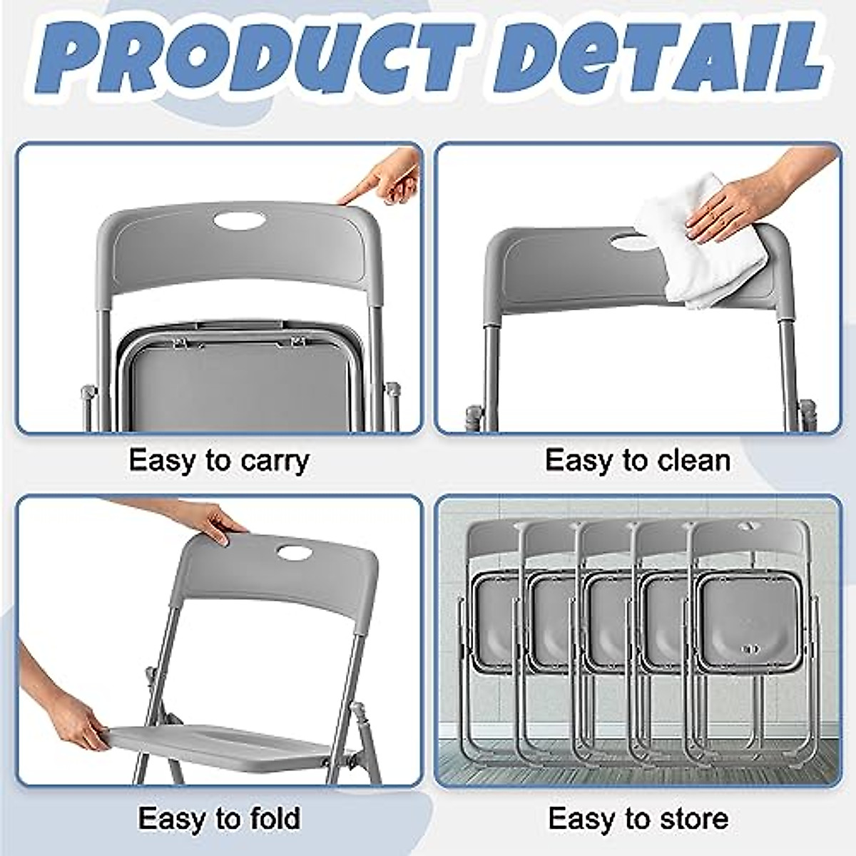 Sintuff 12 Pcs Plastic Folding Chair Steel Folding Dining Chairs Folding Chairs Bulk Fold up Event Chair Portable Commercial Chair with Steel Frame 350lb for Office Wedding Indoor (Gray)