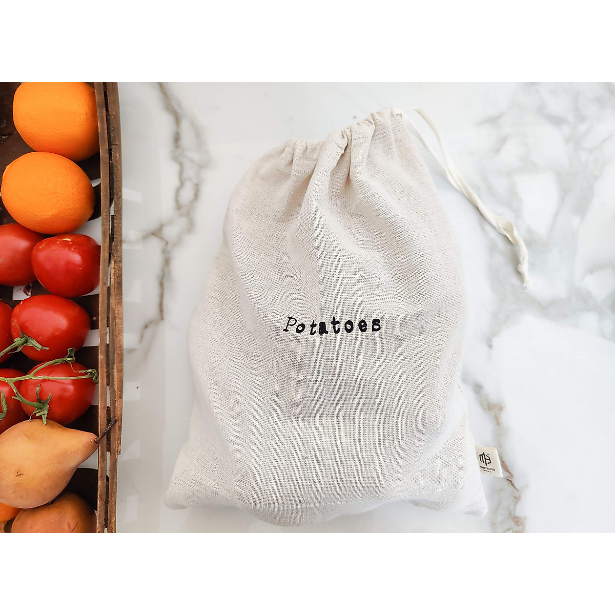 Montecito Home - 100% Linen Onion and Potato Linen Bags, Potato Sacks, Potato Keeper, Washable Storage Bags, Storage For Pantry- Combo Set - Two 15"x12" Farmhouse Artisan Linen Bags - White
