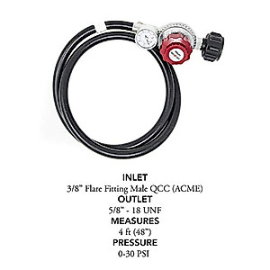 GasOne 2120 4 ft Propane Regulator and Hose 0-30PSI with PSI Gauge, Old Black QCC