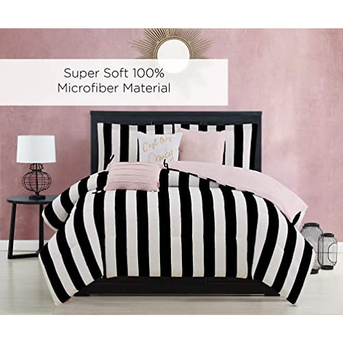 Juicy Couture JYZ010171 Cabana Stripe 6-Piece Reversible Set, King, Canaba Stripe Black