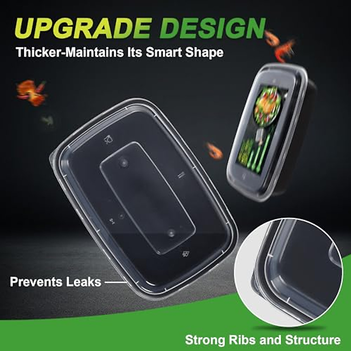 jake.secer 38oz Meal Prep Containers Reusable, 50 Pack Extra-Thick Disposable Storage Containers with Lids, Bpa-Free To Go Food Container, Plastic Take Out Lunch Containers, Microwave, Freezer Safe