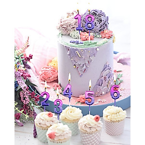 Purple Birthday Number Candles 10, Glitter Happy Birthday Candles for Cake Topper Decoration for Party Wedding Anniversary Celebration Supplies Girls Boys