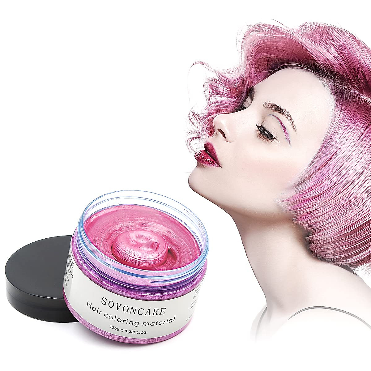 SOVONCARE Pink Hair Styling Wax, Temporary Hair Color Cream for DIY Hairstyle, Cosplay, Halloween, Date - 4.23 oz